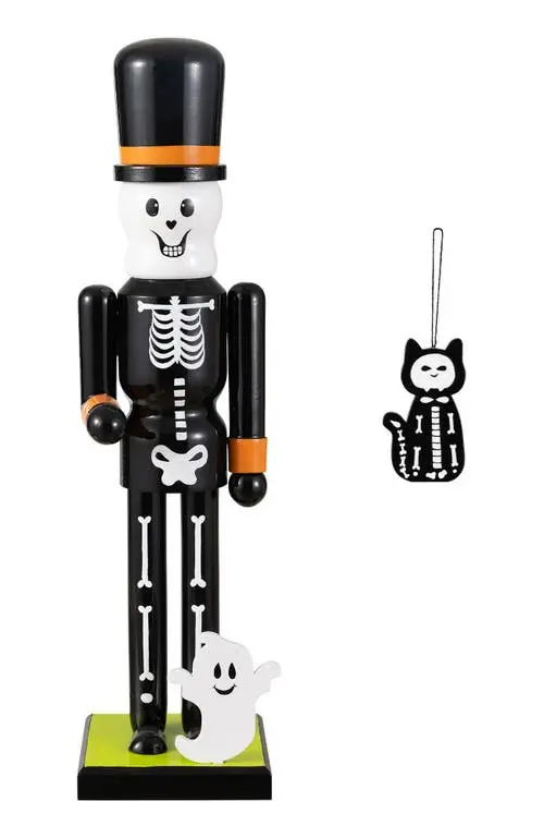 GLITZHOM Halloween Wood Skeleton With Ornament Nutcrackers - White