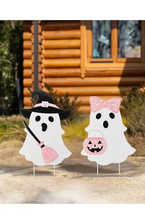 GLITZHOM Halloween Metal Ghosts Set Yard Stakes