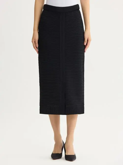 Misook Straight Monochromatic Ottoman Knit Maxi Skirt - Black