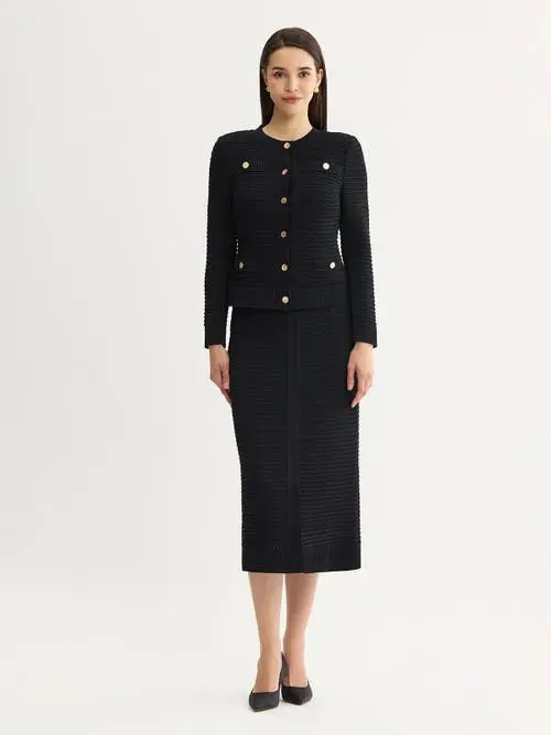 Misook Straight Monochromatic Ottoman Knit Maxi Skirt
