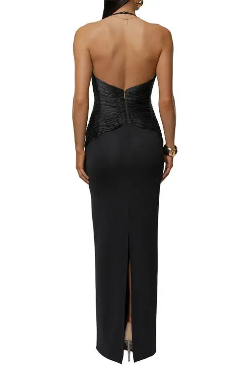 JLUXLABEL Enchanted Plunge Neck Mixed Media Gown