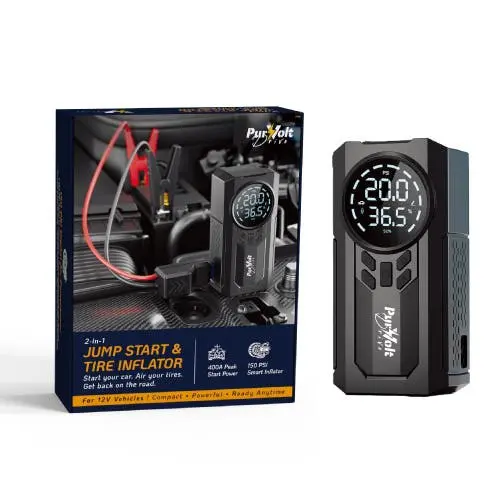 PURSONIC 2-in-1 Car Jump Starter & Tire Inflator - Black