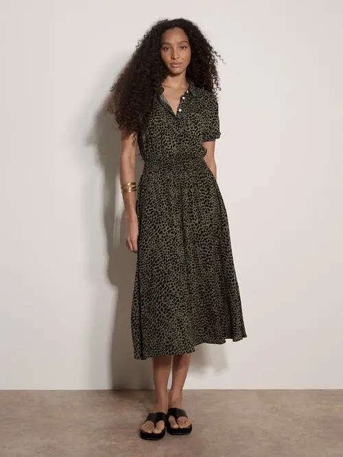 APRICOT Mono Dense Spot Shirt Midi Dress - Khaki