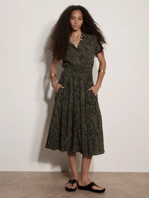 APRICOT Mono Dense Spot Shirt Midi Dress