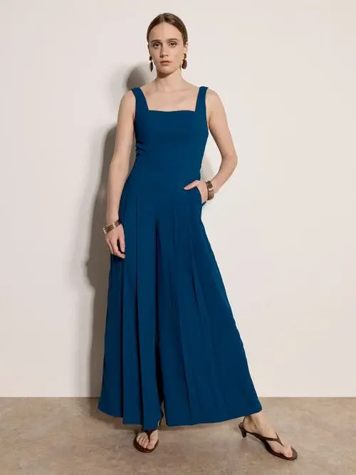 APRICOT Shirred Back Wide Leg Jumpsuit