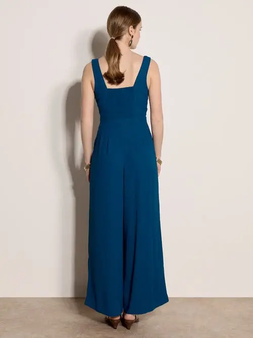 APRICOT Shirred Back Wide Leg Jumpsuit