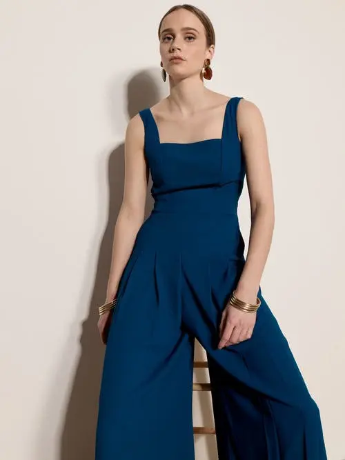 APRICOT Shirred Back Wide Leg Jumpsuit