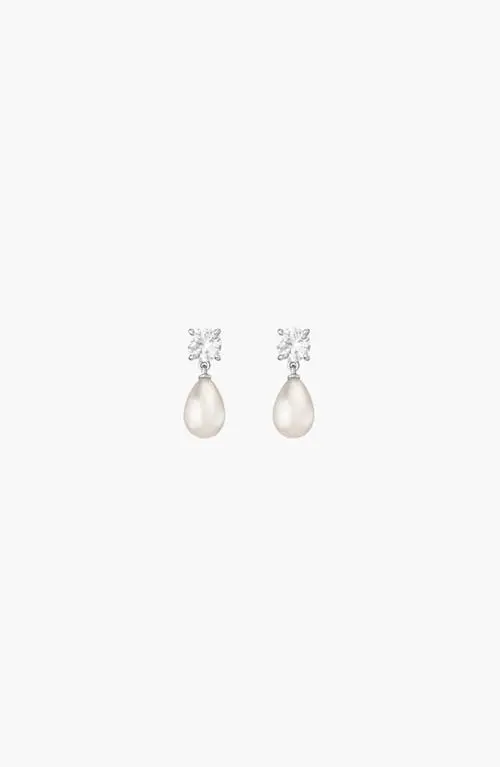 AURATE Lab Grown Sapphire Pearl Drop Earrings - White