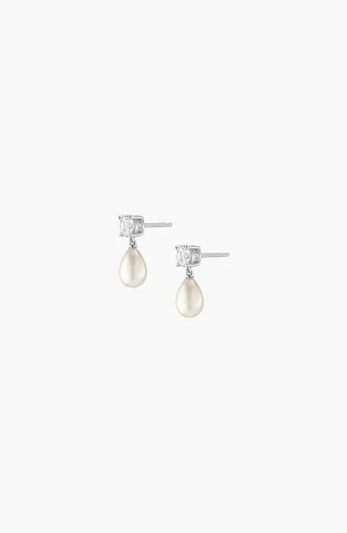 AURATE Lab Grown Sapphire Pearl Drop Earrings - White