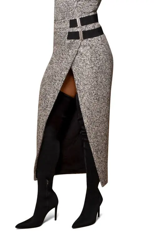 JLUXLABEL Giselle Tweed Skirt With Buckled Detail And Slit