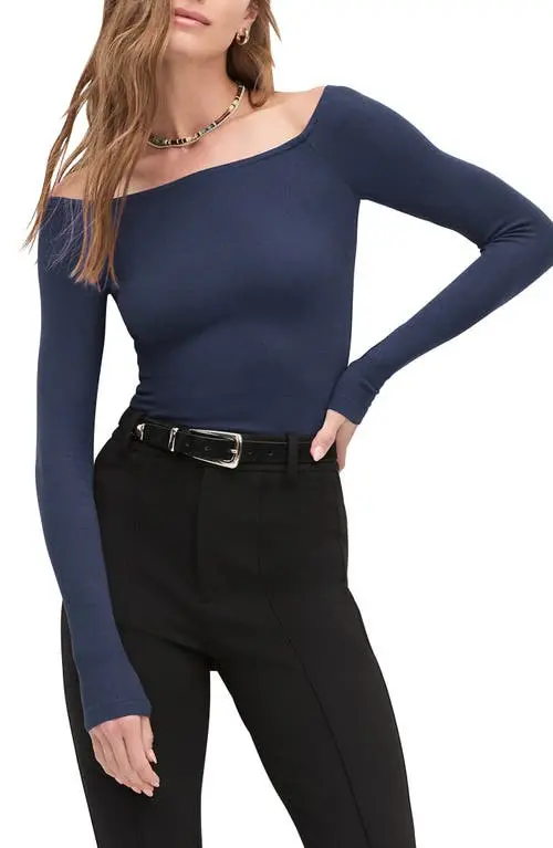 FAVORITE DAUGHTER The Sydney Off The Shoulder Long Sleeve Top - Navy