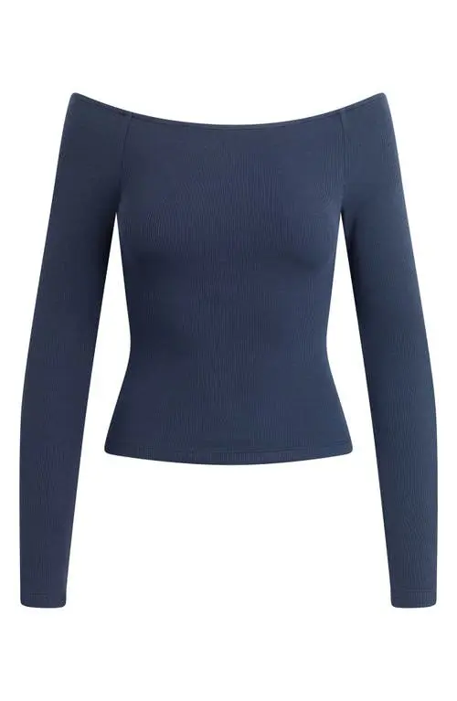FAVORITE DAUGHTER The Sydney Off The Shoulder Long Sleeve Top - Navy