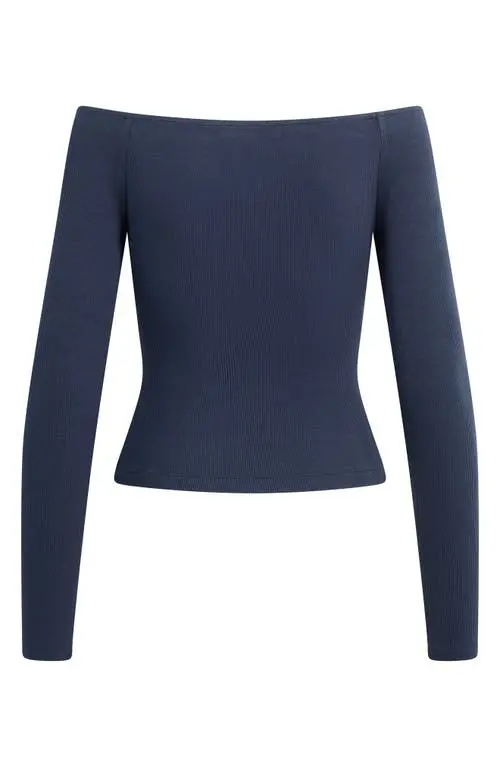 FAVORITE DAUGHTER The Sydney Off The Shoulder Long Sleeve Top - Navy