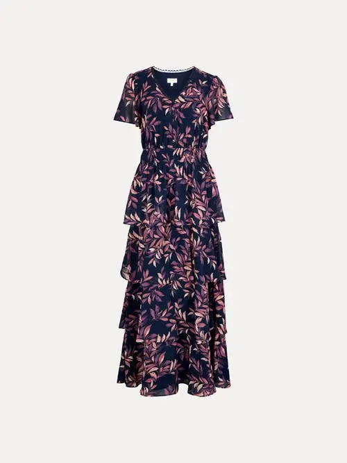APRICOT Tiered Leaf Print Dress