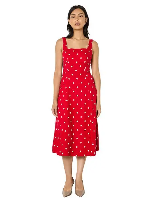 APRICOT Square Neck Midi Dress - Red