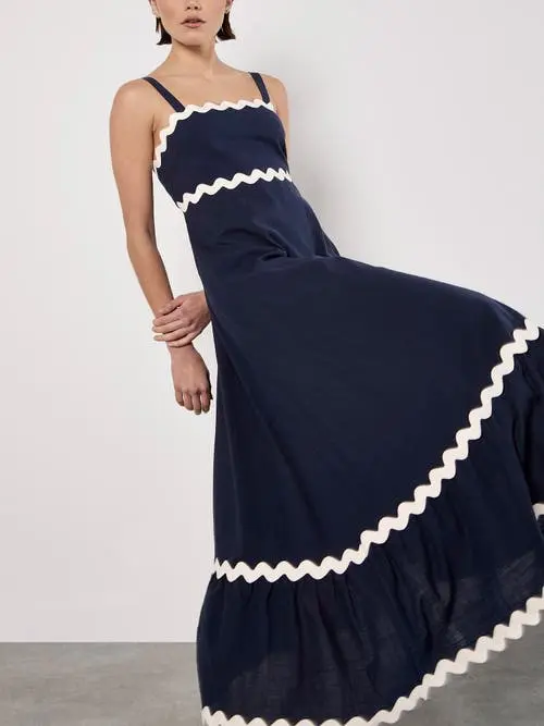 APRICOT Rick Rack Trim Trapeze Midaxi Dress