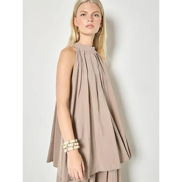 APRICOT Pleat Detail Tunic Top - Stone
