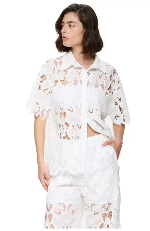 GOTTEX Guipure Lace Short Sleeve Shirt Cover-up - White