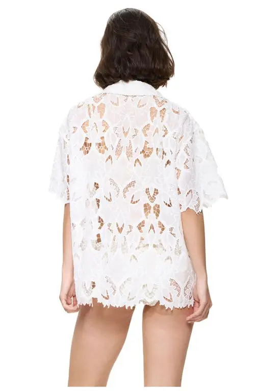 GOTTEX Guipure Lace Short Sleeve Shirt Cover-up - White