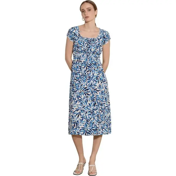 APRICOT Milkmaid Watercolour Leaf Dress - Blue