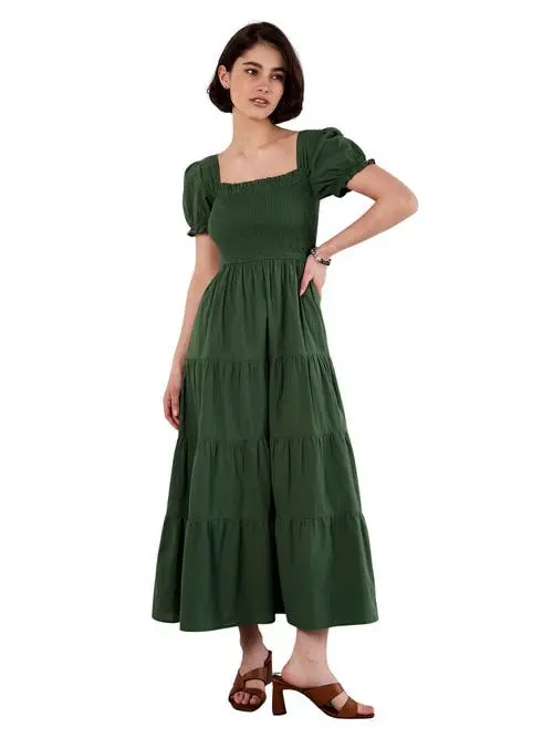 APRICOT Smocked Cotton Poplin Midi Dress