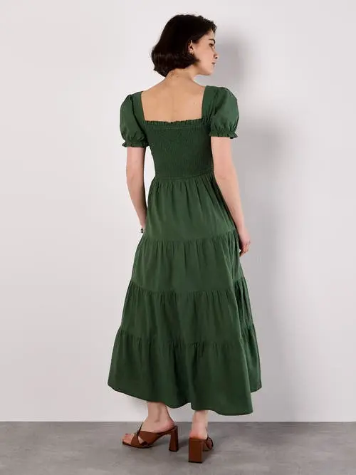 APRICOT Smocked Cotton Poplin Midi Dress