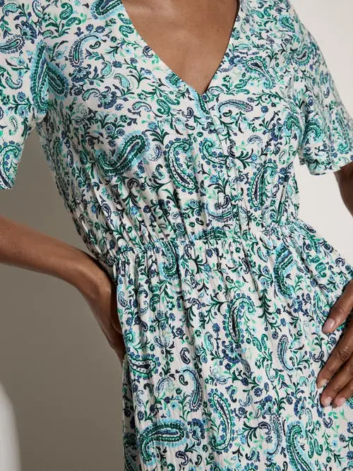 APRICOT Paisley Border Angel Sleeve Dress - White