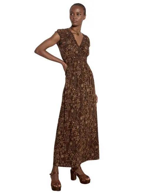 APRICOT Batik Star Flower Maxi Dress - Brown