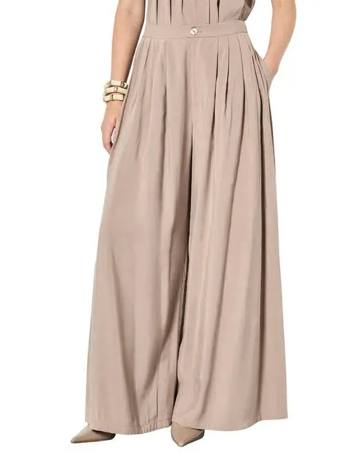 APRICOT Pleat Detail Super Wide Trouser - Stone