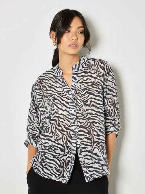APRICOT Oversized Semi-sheer Blouse - White