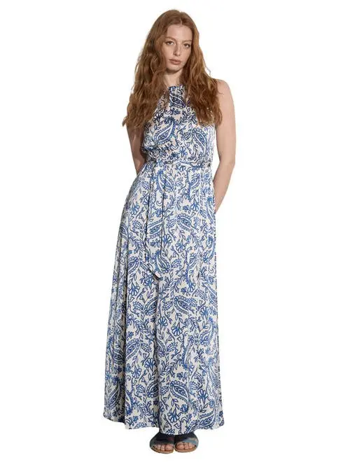 APRICOT Paisley Satin Split Maxi Dress - Blue