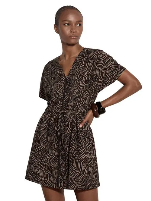 APRICOT Wood Wave Front Zip Dress - Black