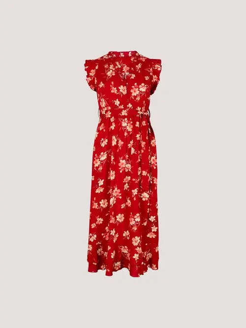 APRICOT Floral Ditsy Midi Dress With Ruffled Cap Sleeves