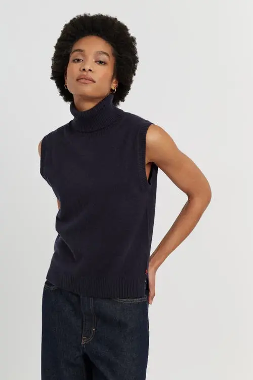 Chinti & Parker Wool-cashmere High-neck Tank - Navy
