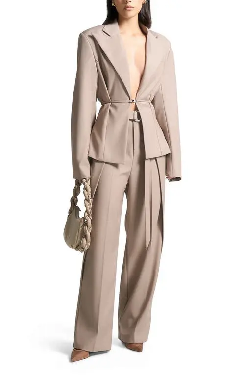 Manière De Voir Wide Shoulder Tailored Blazer With Twin Belt