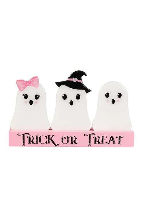 GLITZHOME 10"l Halloween Wooden Epoxy Ghosts Table Decor - Pink