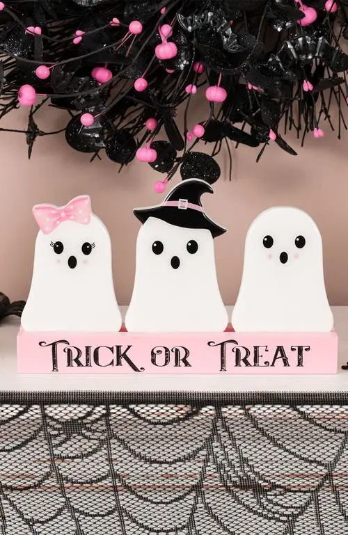 GLITZHOME 10"l Halloween Wooden Epoxy Ghosts Table Decor