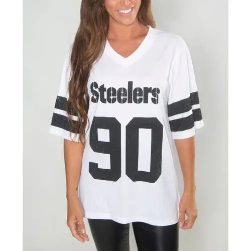 CUCE T.j. Watt Pittsburgh Steelers Crystal V-neck Tunic - White