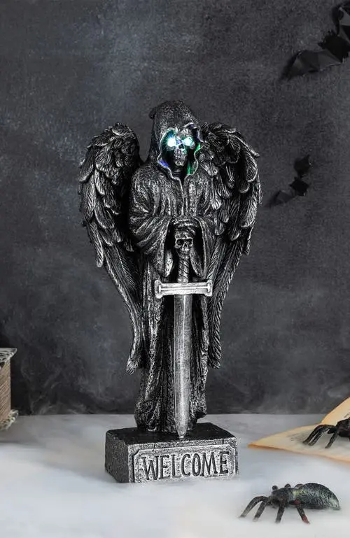 GLITZHOME Halloween Lighted Resin Grim Reaper Skulls Candles Table Decor With Timer