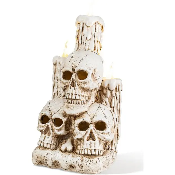 GLITZHOME Halloween Lighted Resin Reaper Skulls Candles Figurine - White