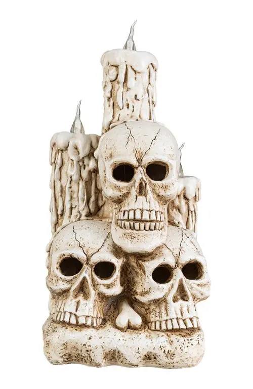 GLITZHOME Halloween Lighted Resin Reaper Skulls Candles Figurine - White