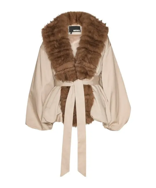ROTATE BY BIRGER CHRISTENSEN Faux Fur Collar Jacket - Nude