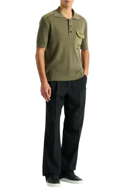 Balmain Vintage Utility Ribbed Knit Polo - Khaki