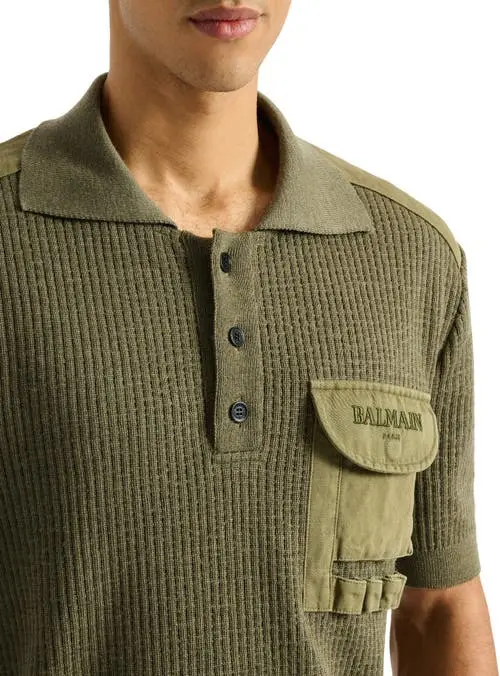 Balmain Vintage Utility Ribbed Knit Polo