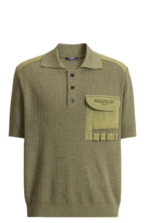 Balmain Vintage Utility Ribbed Knit Polo