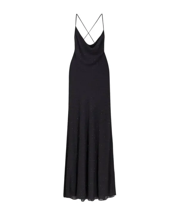 Pinko Drapped Embellished Cowl-neck Dress - Black