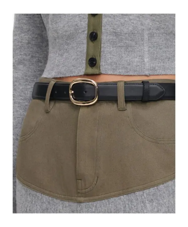 SELF-PORTRAIT Knit Khaki Denim Insert Midi Skirt