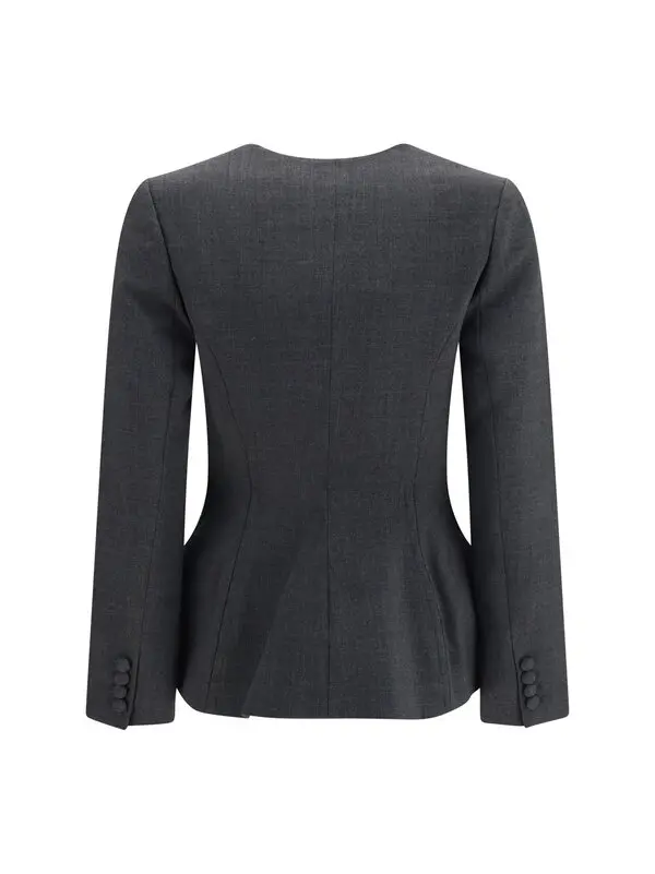 SELF-PORTRAIT Wool Collarless Jacket With Pearl-topped Gold Buttons - Grey