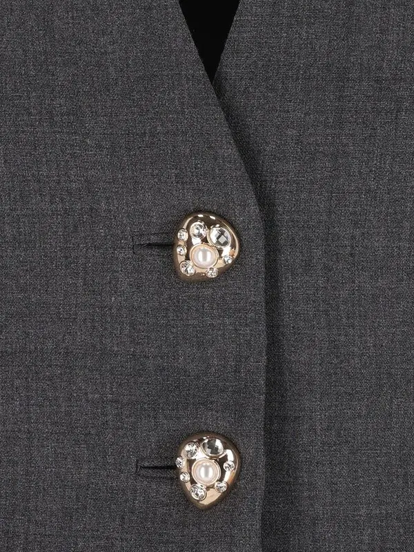 SELF-PORTRAIT Wool Collarless Jacket With Pearl-topped Gold Buttons - Grey