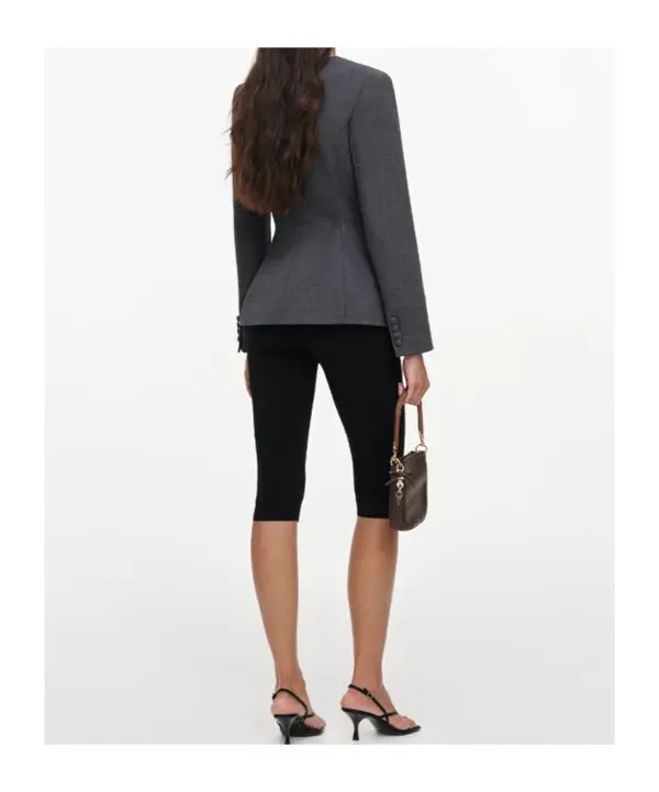 SELF-PORTRAIT Wool Collarless Jacket With Pearl-topped Gold Buttons - Grey
